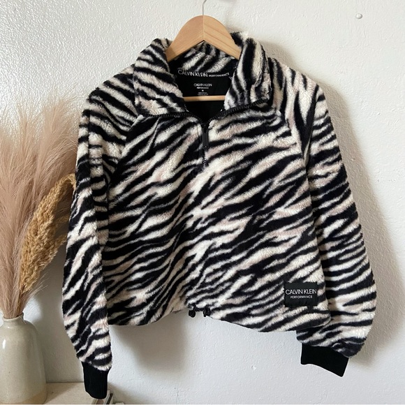 Calvin Klein Performance | Tops | Calvin Klein Zebra Furry Half Zip ...